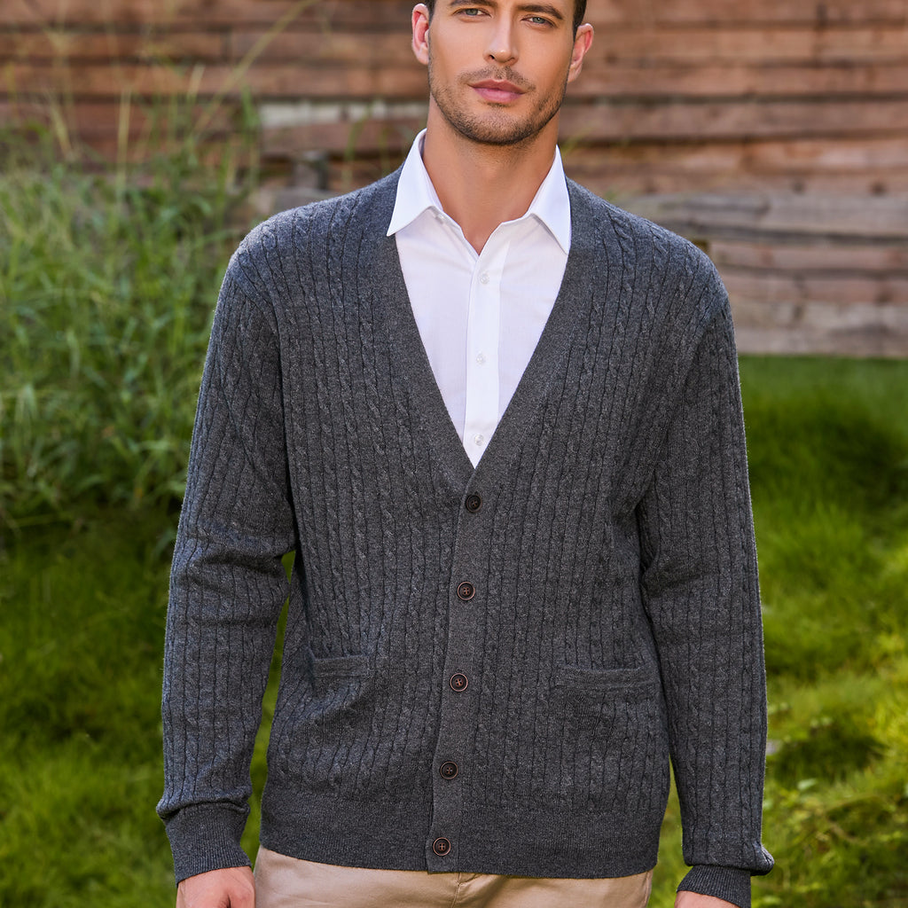 Men's Sweater Cardigan Button Down Cable-Knit Cardigan Wool Blend ...